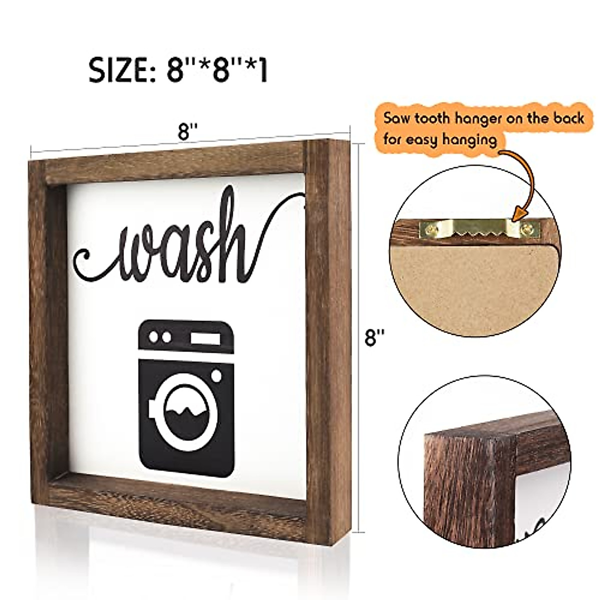 LIBWYS Laundry Sign Set of 4 Wash Dry Fold Put Away Decorative Rustic Handmade Wood Farmhouse Laundry Room Wall Decor (White)