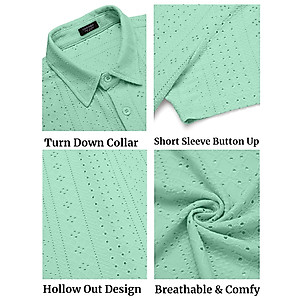 COOFANDY Mens Button Down Beach Shirt Short Sleeve Casual Vacation Shirts Summer Tropical Shirts Tops Mint Green