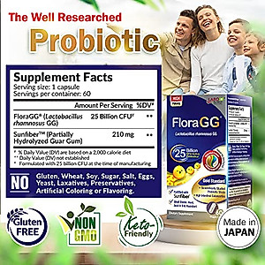 LABO Nutrition FloraGG, Lactobacillus Rhamnosus GG 25 Billion CFU Active Probiotics and Sunfiber Prebiotic Fiber Supplement, Support Healthy Intestinal, Immune Health| Non-GMO & Gluten Free – 60s