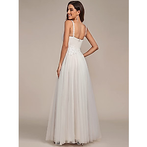 Ever-Pretty Women's Ruched Tulle Embroidered Lace Long Summer Evening Party Dresses for Wedding White US16