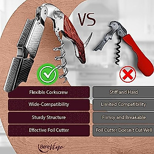 Bere Vino Stainless Steel Wine Opener - Professional Corkscrews for Wine Bottles w/Foil Cutter and Cap Remover - Manual Wine Key for Servers, Waiters, Bartenders and Home Use - Classic Rosewood