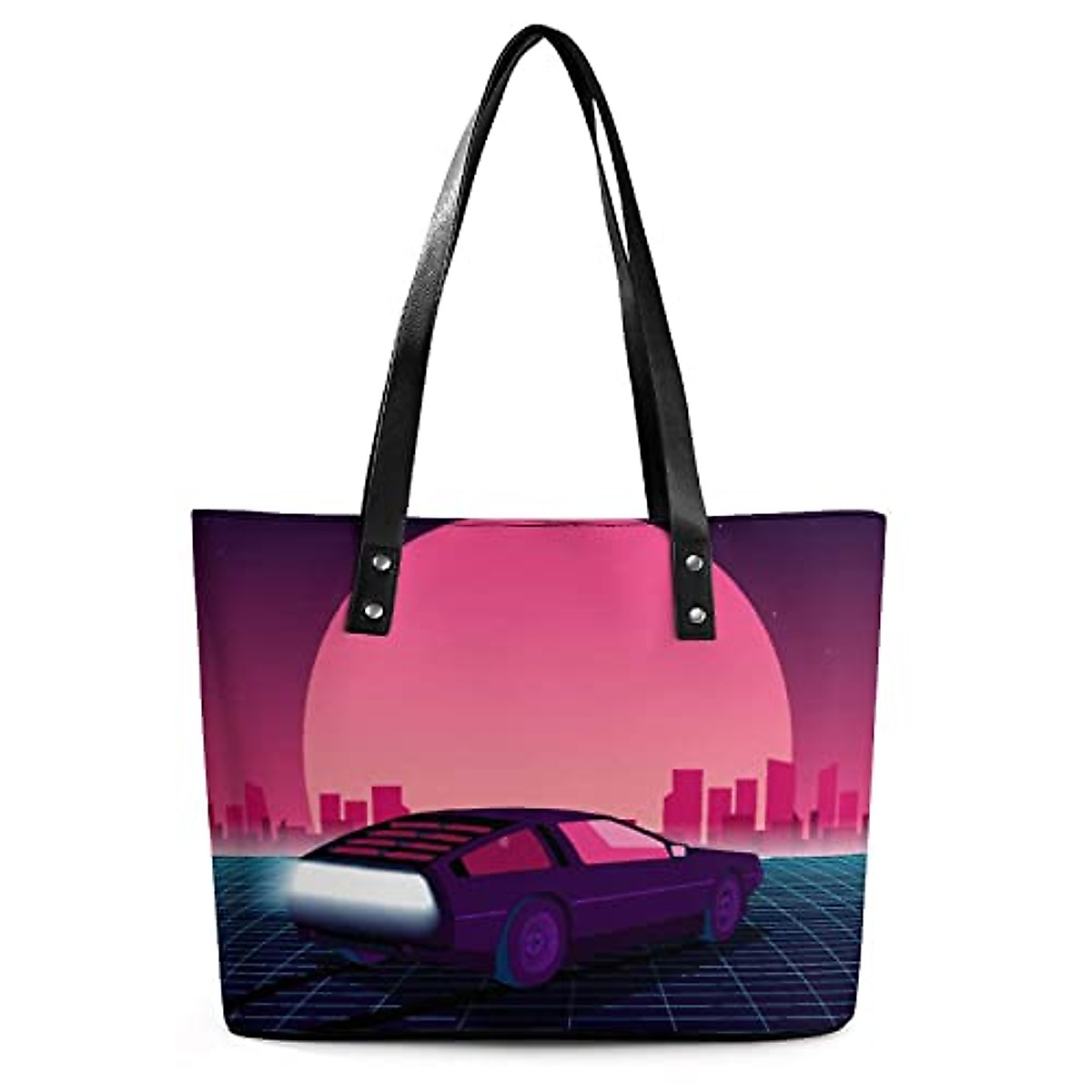 Womens Handbag Sunset And Cars Leather Tote Bag Top Handle Satchel Bags For Lady