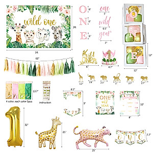 YSHMFEUX Wild one Birthday Party Decorations Supplies for Girl, 1st Birthday Girl Decorations, Jungle Safari Animal 1st Birthday Party Supplies, First Birthday Decorations for Girls