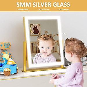 Gvnkvn Lighted Makeup Mirror, Hollywood Vanity Mirror with Lights, Three Color Lighting Modes, and Detachable 10X Magnification Mirror, Smart Touch Control, 360°Rotation (15.2in.)