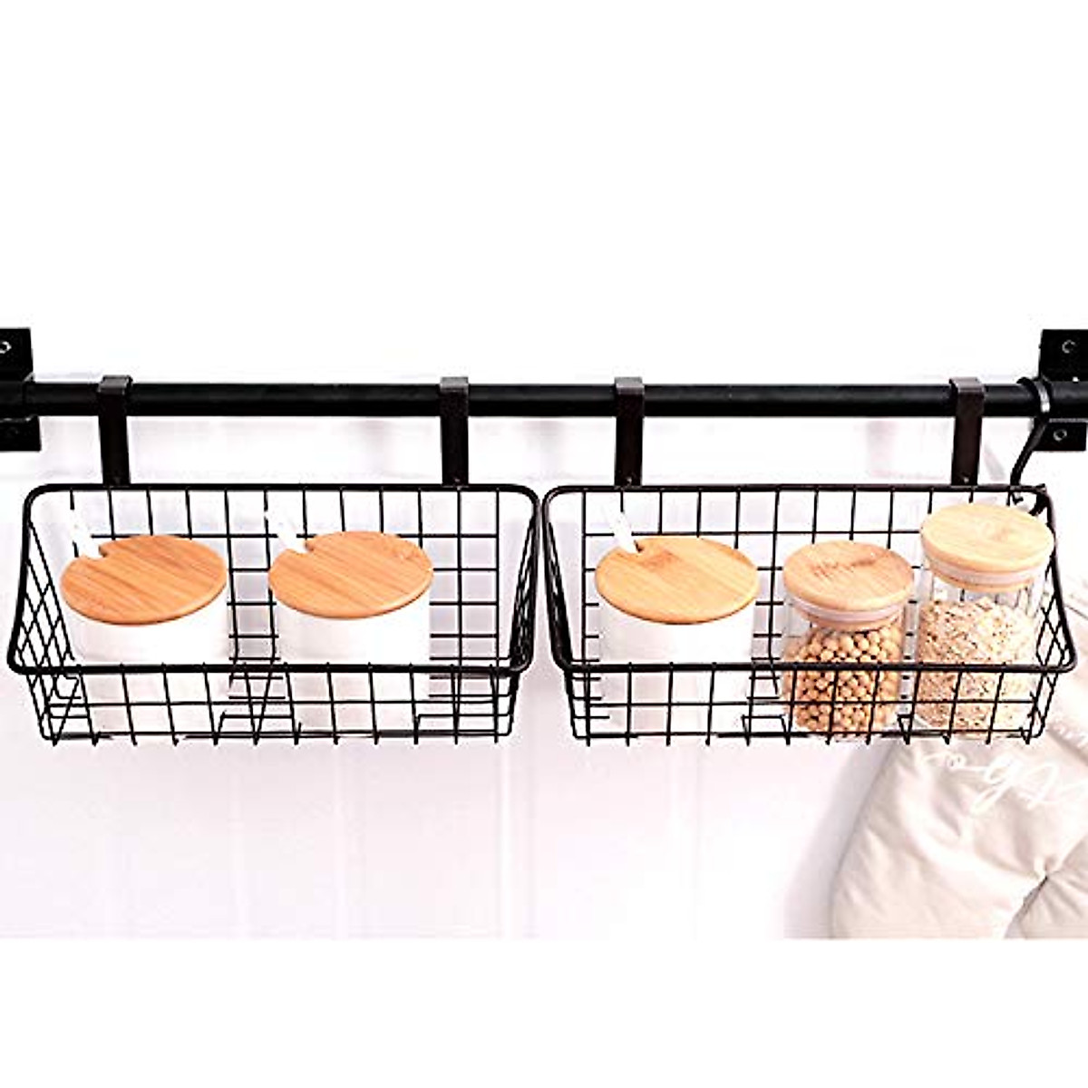 LeleCAT Basket with hook Grid Storage Basket, Hang it behind a door or on a railing, Over the Cabinet Door, Small, BLack,1 Pack