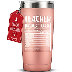 MASGALACC Teacher Gifts for Women - Teacher Tumbler With Lid - Teachers Appreciation Gifts for Women Birthday Christmas, 20oz Mug Rose Gold