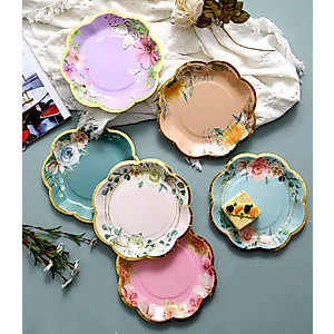 Winoo Design Floral Paper Plates - 48 PK - 9 Inches Floral Plates Floral Party Plates Floral Disposable Plates for Tea Party Baby Shower Brial Shower Birthday Wedding