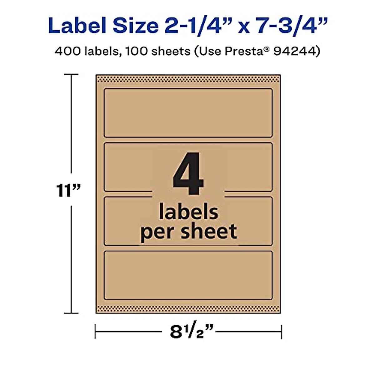Avery Kraft Brown Rectangle Labels with Sure Feed, 2.25" x 7.75", 400 Kraft Brown Labels, Print-to-The-Edge, Laser/Inkjet Printable Labels