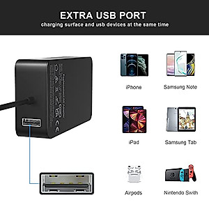Surface Pro Charger,Powbcsic 44W Microsoft Surface Charger Supply for Surface Pro X 7 6 5 4 3,Surface Laptop,Surface Go & Surface Book,Surface Laptop Charger