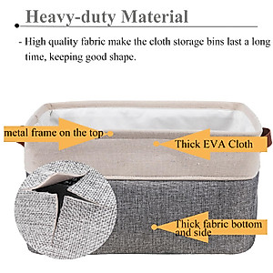 WEHUSE Large Cloth Storage Baskets for Shelf, Collapsible Fabric Rectangular Closet Storage Bins with Leather Handles, Grey 15.8 L x 12 W x 10 H Inch