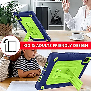 SOATUTO Case for Moxee Tablet 2 8 inch Case for Moxee 8" 2022 Model MT-T8B22 Tablet Shock Resistant Rugged Hybrid Kids Friendly Cover Built-in Hand Free Kickstand Shoulder Strap (Navy+Green)