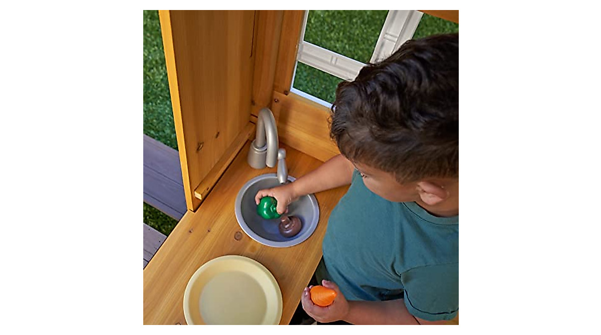 KidKraft Modern Outdoor Wooden Playhouse with Picnic Table, Mailbox and ...