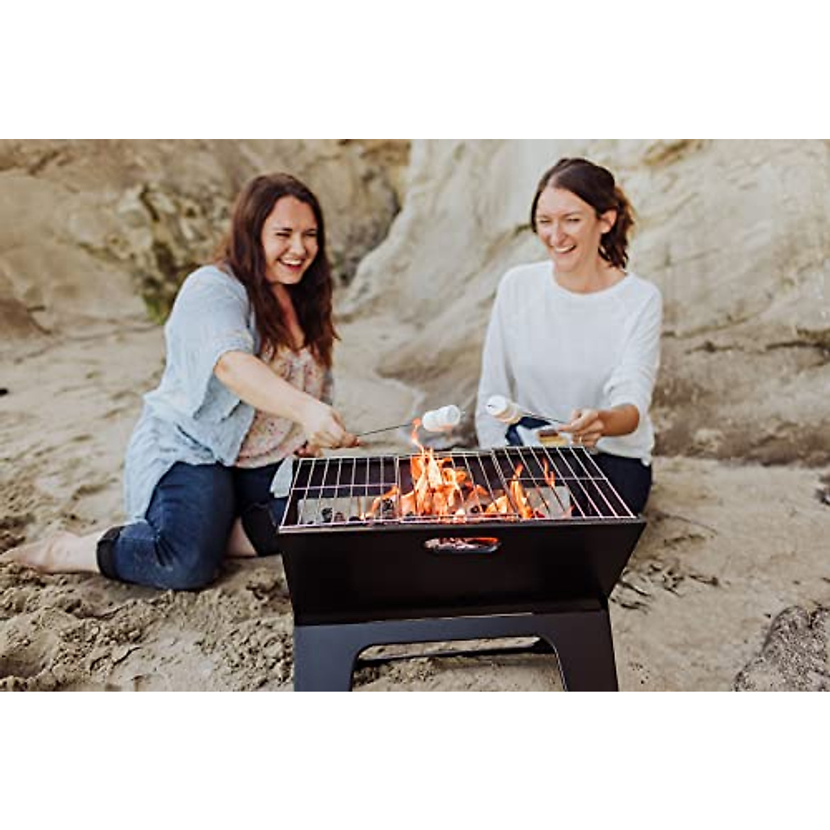 ONIVA - a Picnic Time brand X-Grill Portable Grill, Camping Grill, Small Charcoal Grill for Tailgating, (Black)