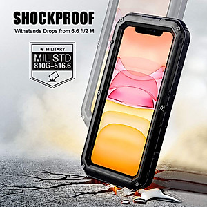 Mitywah Waterproof Case for iPhone 11, Heavy Duty Durable Metal Full Body Protective Case Built-in Screen Protection Waterproof Shockproof Dustproof Rugged Military Grade Defender, Black