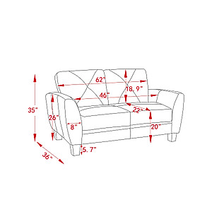 Genuine Leather Loveseat Sofa, 2 Seater Modern Sofa Couch for Living Room, Brown (62'')
