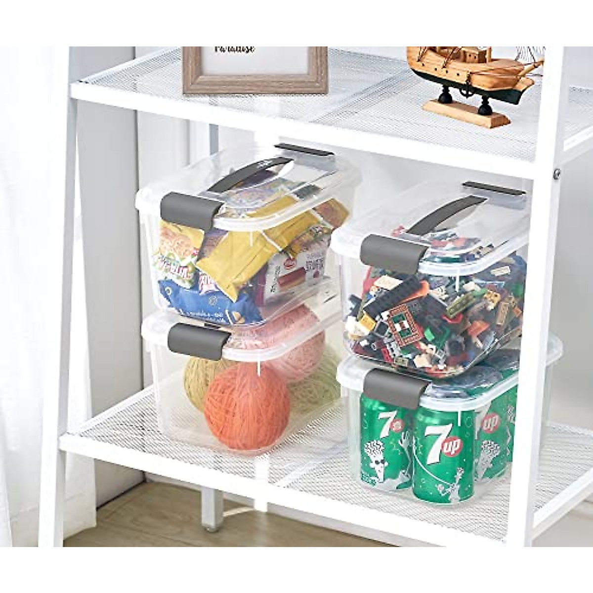 ZHENFAN 5.5 Qt Clear Storage Latch Box/Bin with Lids, 6-Pack Plastic Organize Bins with Handle