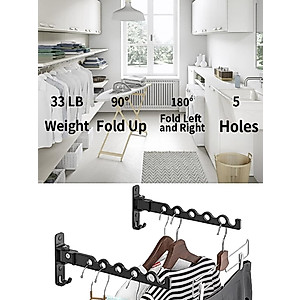 Dr.DJ Wall Hanger for Clothes, Coat Hanger Wall Mounted Matte Black Retractable Clothes Drying Organizer Rack Garment Hooks Aluminium Folding Indoor Wall Hanger Space Saver (2 Racks) Black