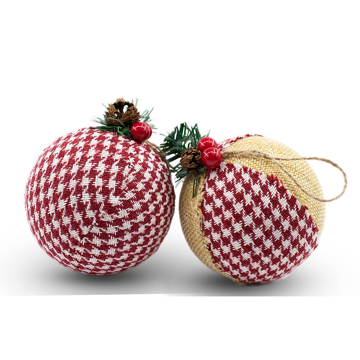 12 Piece Rustic Christmas Tree Ornaments, Farmhouse Christma Decoration, Natural Jute Burlap Christmas Ball