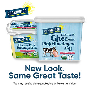 USDA Certified Organic Grass Fed Ghee with Himalayan Salt, 12oz, Carrington Farms