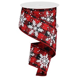 Craig Bachman 2.5" Glittered Snowflakes Ribbon: Buffalo Plaid (10 Yards) - Craft Floral Arrangement Gift Wrapping Wired Edge Ribbon