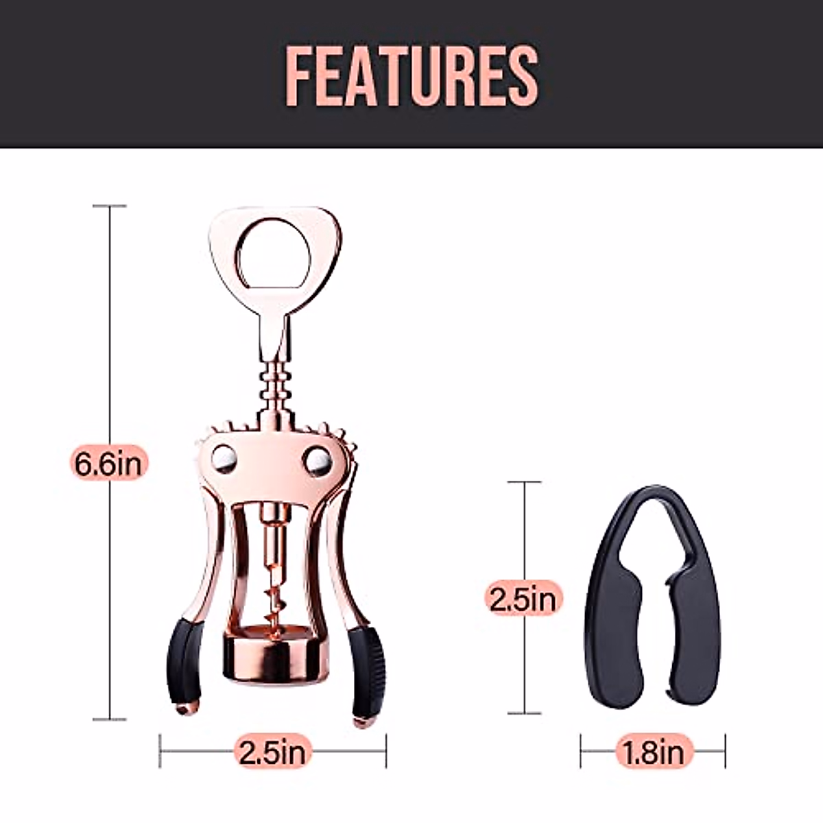 Drincarier Wine Opener, Zinc Alloy Premium Wing Corkscrew Wine Bottle Opener with Multifunctional Bottles Opener, Upgrade (Rose Gold Opener With Foil Cutter)……