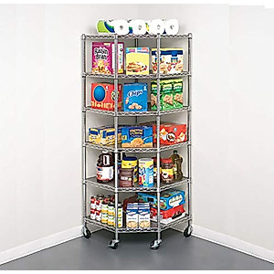 Seville Classics UltraDurable Commercial-Grade 6-Tier NSF-Certified Corner Steel Wire Shelving with Wheels, 28" W x 28" D x 72" H