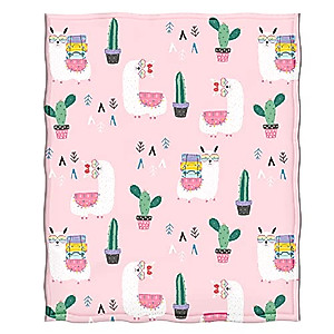 Levens Llama Alpaca Throw Blanket Pink Background Blanket for Bed Couch Sofa Lightweight Travelling Camping Throw for Kids Adults 50"x60"
