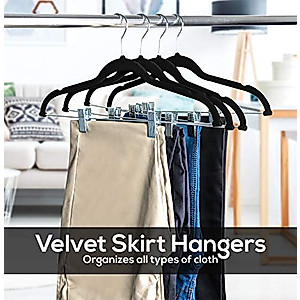 Utopia Home Pants Hangers with Clips 24 Pack - Velvet Skirt Hangers with Notches - Space Saving & Heavy Duty Non Slip Black Velvet Hanger with 360 Degrees Swivel Hook