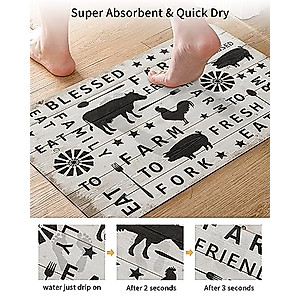 Gogobebe Super Absorbent Diatom Mud Mat Vintage Farm Animal Cow Rooster Pig Wooden Board Pattern Quick-Drying Thin Bath Mat Non-Slip Bathtub Mat Anti-Skid Rubber Bathroom Shower Mat 16x24in