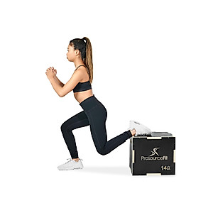 ProsourceFit 3-in-1 Wood Power Grip Non-Slip Plyometric Jump Box for Cross Training, Agility and Plyo Training, Black, 16L x 12W x 14H