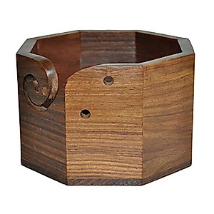 Premium Solid Hard Rose Wood Crafted Wooden Portable Octagonal Yarn Bowl Holder for Knitting Crochet 6 x 6 x 4 inch Christmas Gift Set | Hind Handicrafts