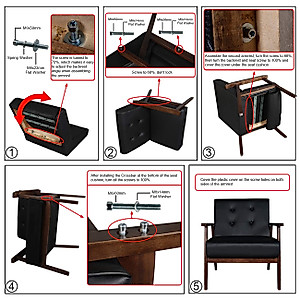 JIASTING Mid-Century Retro Modern Accent Chair Wooden Arm Upholstered Tufted Back Lounge Chairs Seat Size 24.4" 18.3" (Deep) (Square Leg Black)