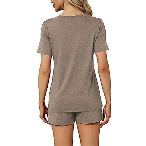 RUBZOOF Pajamas for Women Shorts Set V Neck Casual Summer Short Sleeve Lounge Sets Grey L