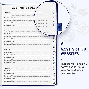 JUBTIC Password Book with Individual Alphabetical Tabs, 7"x10" Internet Password Keeper Book for Seniors, Password Notebook and Organizer/Notes Section, Navy Blue