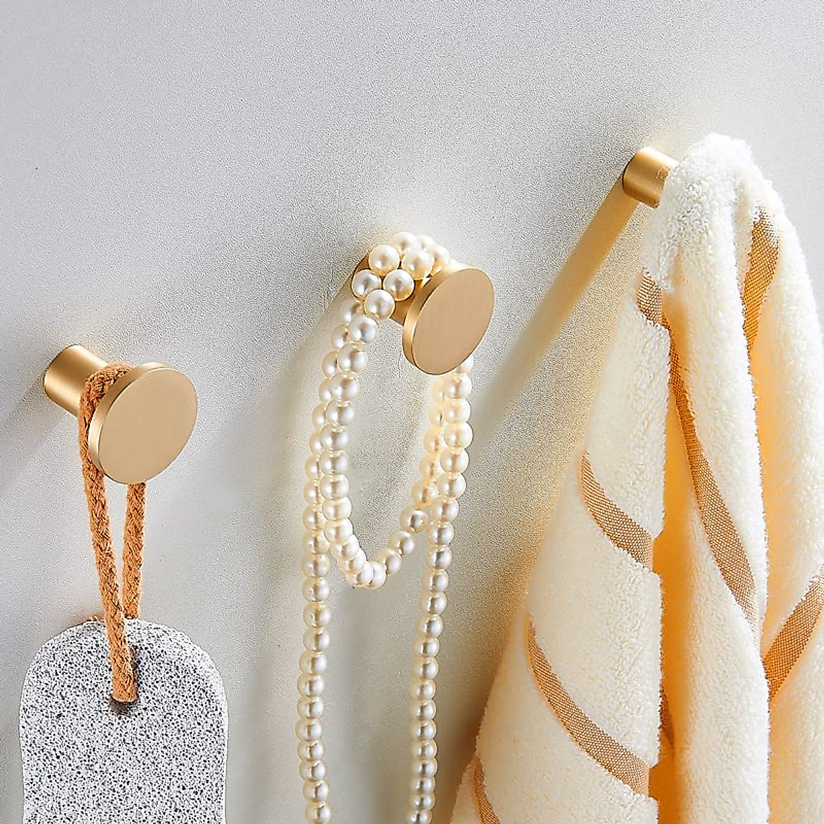 IVAILEX 4 Pack Wall Hooks for Hanging Gold Hooks Solid Brass Decorative Towel Hooks Coat Hooks Wall Mounted Key Hooks for Wall (Round.)