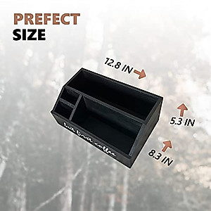 Coffee Bar Organizer, Wooden Coffee Station Accessories Storage Bin Box, Farmhouse Coffee Caddy Countertop Decor, Rustic Condiment Holder for Coffee Capsule Pod, sugar, Straw, Cups, Tea Bag Dispenser (Black)