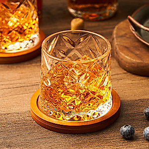 ACHEER Large Spinning Crystal Whiskey Glasses set of 2-10 Oz, Rotatable Old Fashioned Glasses, Tumbler Rocks Bar Glasses, with Bamboo Coasters, Gift BOX, Perfect present for any Occasion