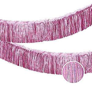 Premium Glitter Pink Fringe Tassel Garland for Party Decorations -4 Layers Thick, 2 Pack | LILF Foil Tinsel Garland Party Streamers for Wedding Birthday Party Christmas Decoration Home Hanging Decor