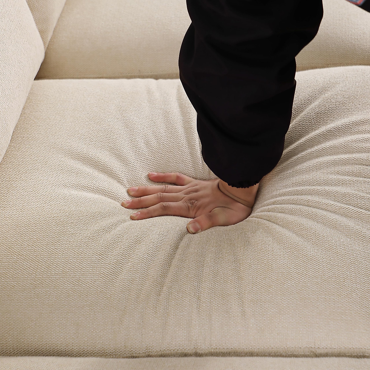 GIA Furniture Home Series Mid-Century Modern 84.65'' Wide Fabric Chenille Couch 3-Seater Sofa with Solid Wood Frame and Brown Legs,Beige