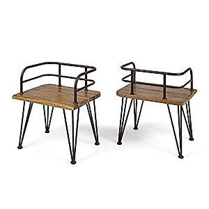 Christopher Knight Home Zion Outdoor Industrial Acacia Wood Chairs with Iron Frame, 2-Pcs Set, Teak Finish / Rustic Metal