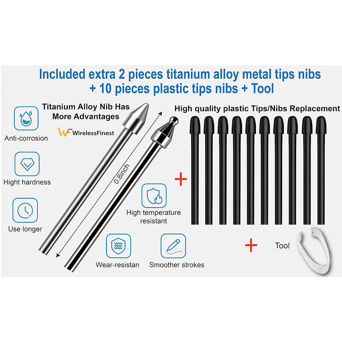 Soft Metal Nibs Tips Replacement For Samsung Galaxy Tab S10 Ultra Spen S9 S8 S7 S10+ S9+ S8+ Tab S9 Ultra S6 Lite S24 S23 S22 Ultra Note 9 Note 8 S Pen King Write + Tool, 10Pcs Standard + 2 Pcs Metal