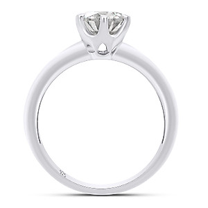 SAVEARTH DIAMONDS Engagement Ring, 6.5MM 1 Carat Round Cut Lab Created Moissanite Diamond Solitaire Wedding Promise Ring In 14K White Gold Over Sterling Silver (VVS1 Clarity, 1Cttw)-7.5
