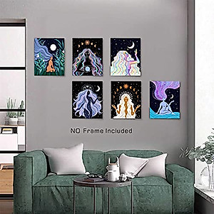 Astrology Witch Moon Sun Star Witchcraft Boho Wall Art Decor - Witchcraft Power Nordic Poster Decor - For Mystery, Black Magic, Witchcraft, Astrology Decorations - Set of 6 (8" x 10" Unframed)