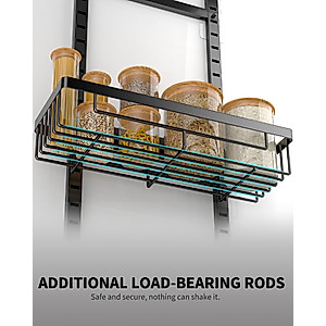 Moforoco 6 Tier Over the Door Food Storage Cabinet Organizer Black Hanging Kitchen Basket Organizer Wall Mounted Spice Rack Rear Cabinet Door Spice Rack Bathroom Home Bedroom Organizer (Black, 6-Tier)