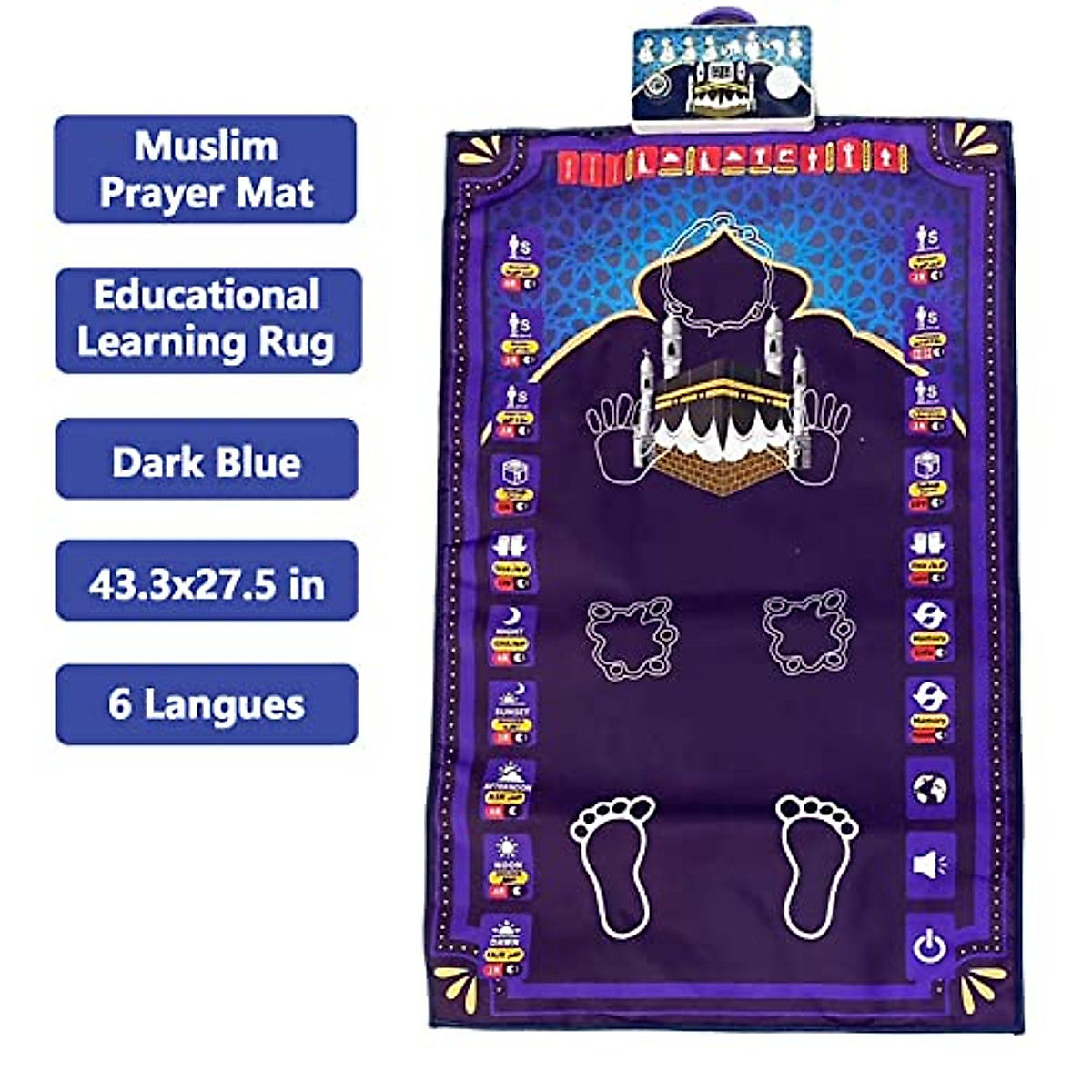 Asheep Smart Muslim Prayer Mat for Kids, Muslim Prayer Rug Electronic Islamic Prayer Mat with Worship Step Guide for Kids Toddlers, Kid Ramadan Gifts, 43.3x27.5 in (Color : Dark Blue)