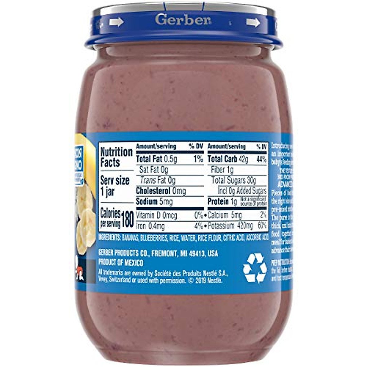 Gerber Purees 3rd Foods Banana, Blueberry & Rice, 6 Oz (Pack of 12)