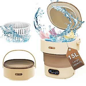 SWOJG Portable Washing Machine 15L with Spin Dry, Small Compact Washer, Lavadora Portatil with 3 Modes Deep Cleaning for Underwear, Baby Clothes, Socks, Apartment, Dorm RV Camping Travel Laundry
