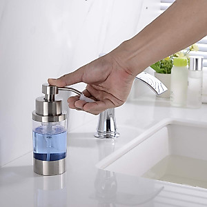 Delle Rosa Soap Dispenser, Foaming Soap Dispenser, Clear Bottle for Bathroom Vanities or Kitchen, Stainless Steel Pump Head, Countertops Soap Dispenser Brushed Nickel, 250ml/8oz