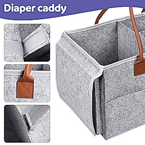 PAPERKIDDO Baby Diaper Caddy Organizer with Changing Table, 2 in 1 Portable Felt Nursery Storage Bin and Car Organizer for Diapers, Baby Wipes and Toys