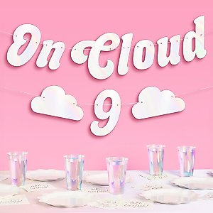 xo, Fetti On Cloud Nine Banner - White, 5 Ft. | Bachelorette Party Decorations, Bride To Be Party Supplies, Cute Baby Shower Decor, Bridal Shower, Engagement Photobooth Backdrop